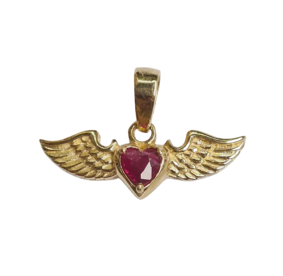 18k Gold & Ruby Winged Heart / Heart with Wings Pendant – Jai 108 Presents